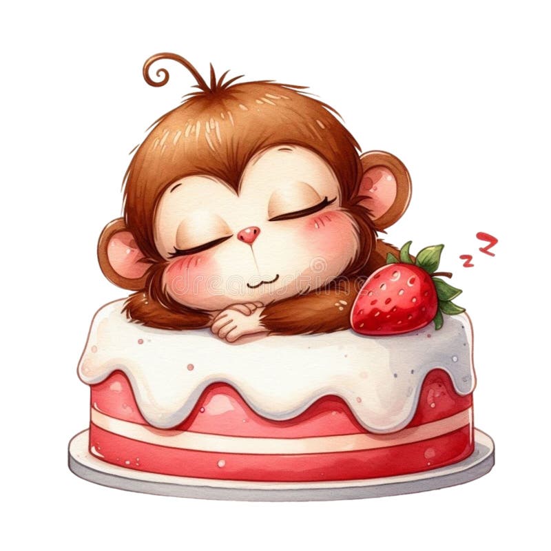Monkey sleeping on cake stock illustration. Illustration of wallpaper ...