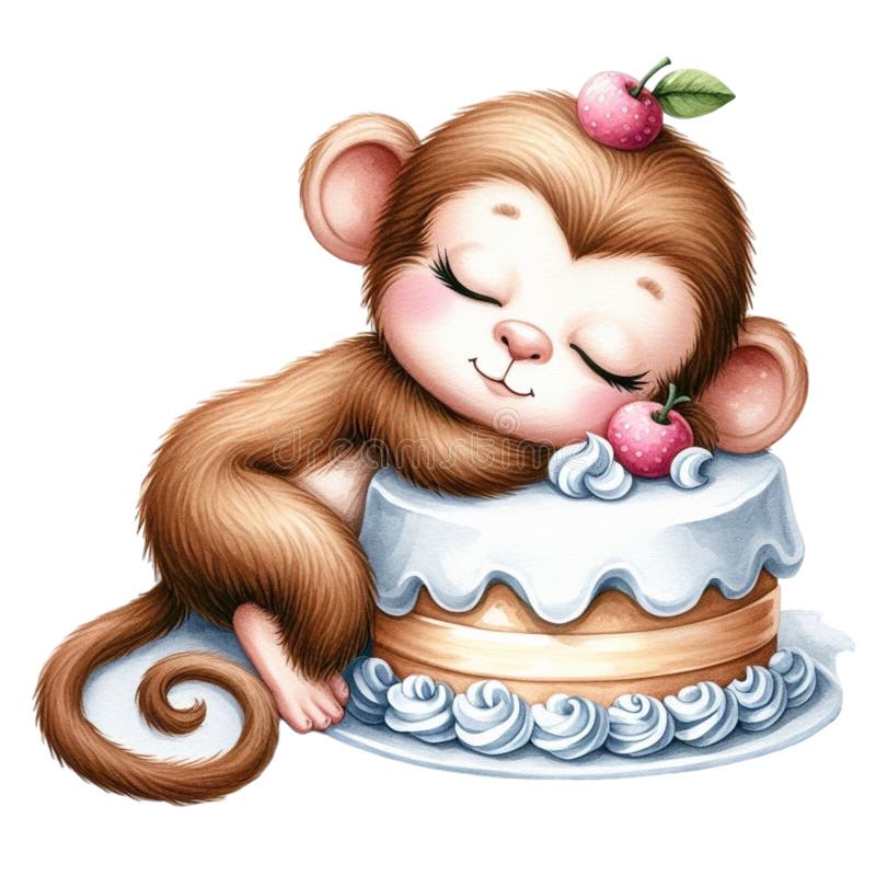 Monkey sleeping on cake stock illustration. Illustration of pattern ...