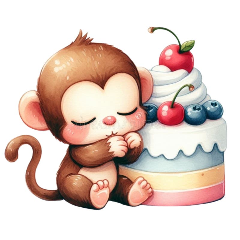 Monkey sleeping on cake stock illustration. Illustration of heathy ...