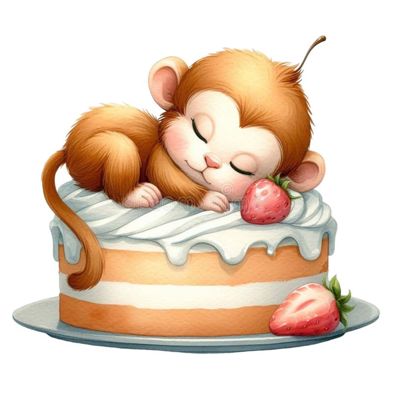 Monkey sleeping on cake stock illustration. Illustration of sweet ...