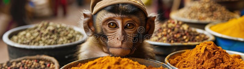 A Monkey in a Small Hat Navigating the Crowded Markets of Marrakech ...