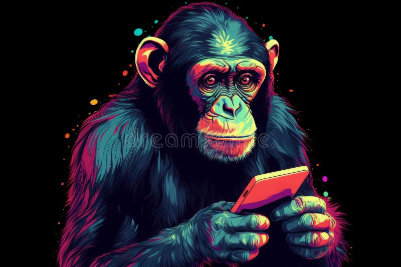 Monkey and smartphone stock vector. Illustration of education - 56307743