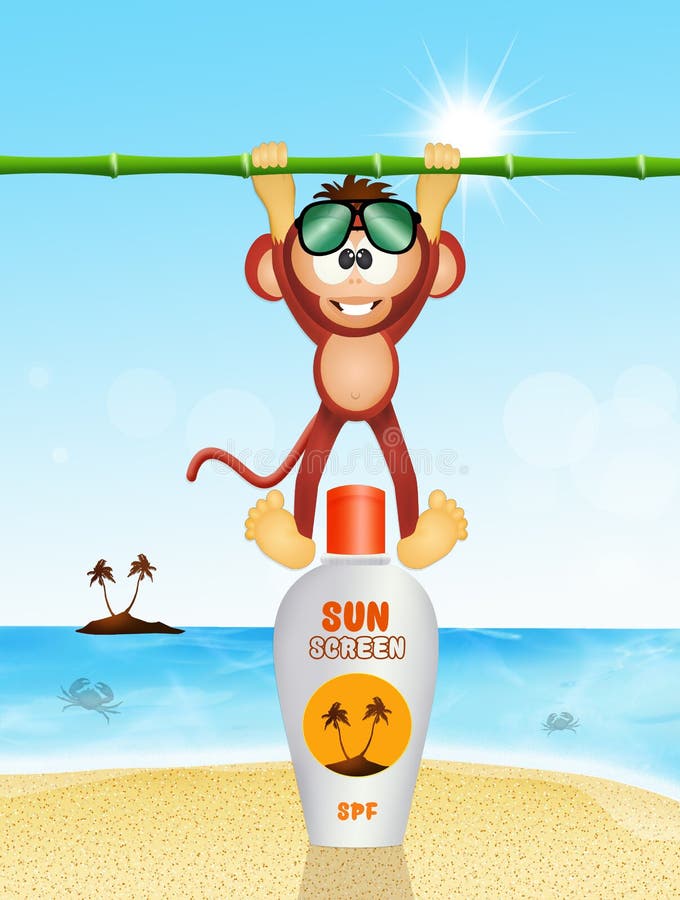 Monkey with solar lotion stock illustration. Illustration of fashion ...