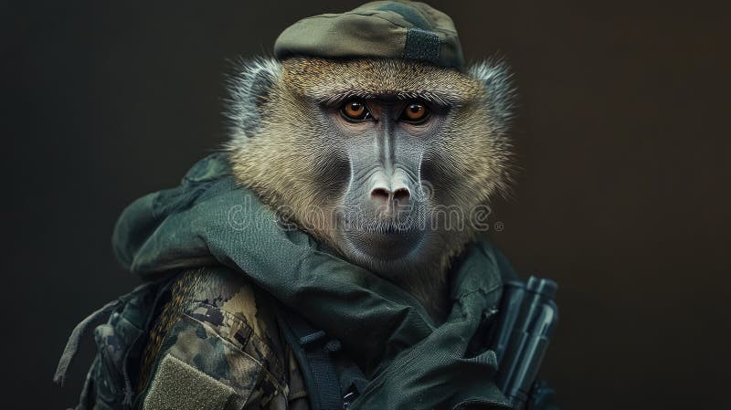Monkey Soldier in Uniform, Serious Look. Conceptual, Creative Design ...