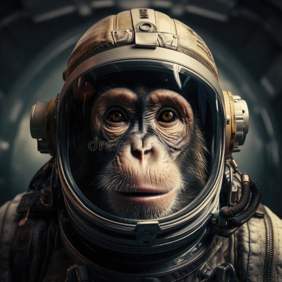 Monkey in Space Suit in Space Stock Photo - Image of primate, spaceman: 283241350