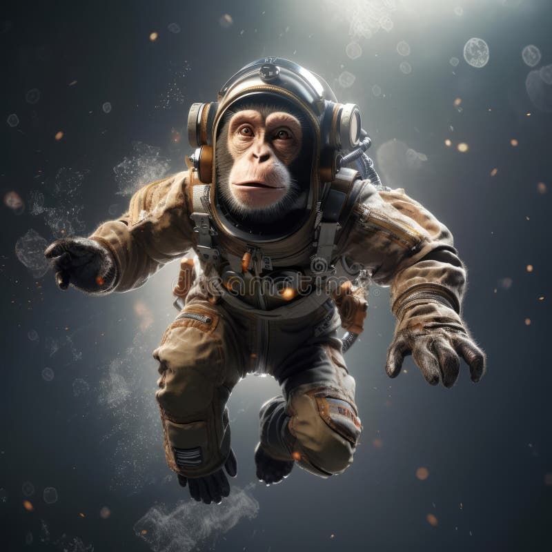 Monkey in Space Suit in Space Stock Illustration - Illustration of head ...