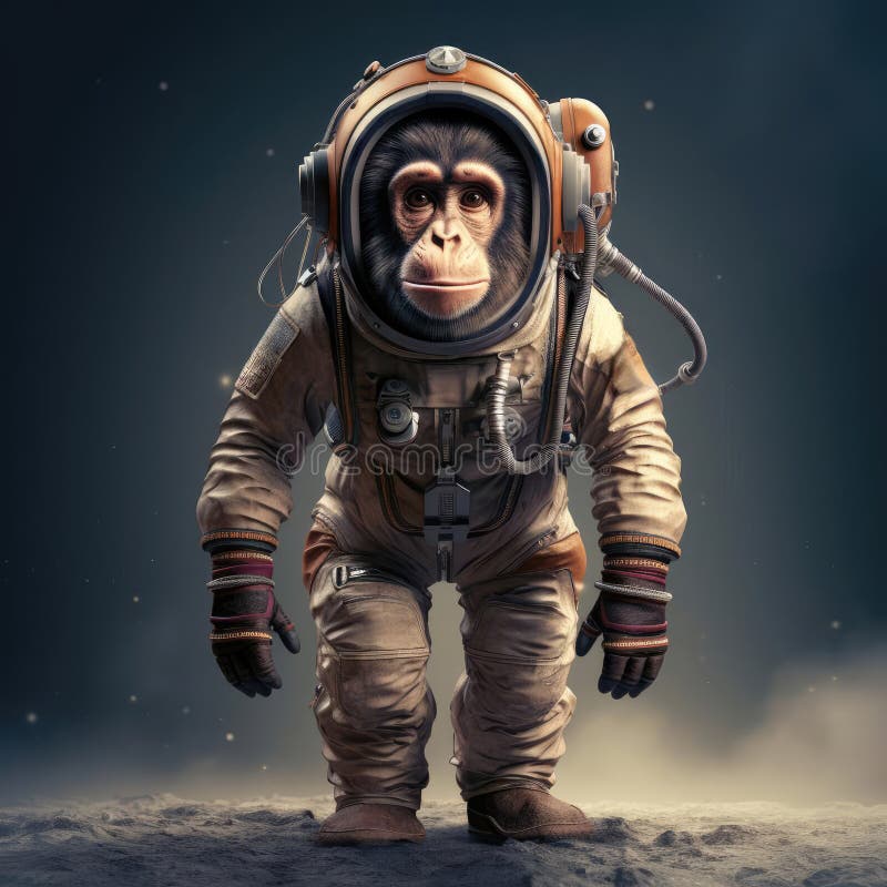 Monkey in Space Suit in Space Stock Photo - Image of design, icon ...