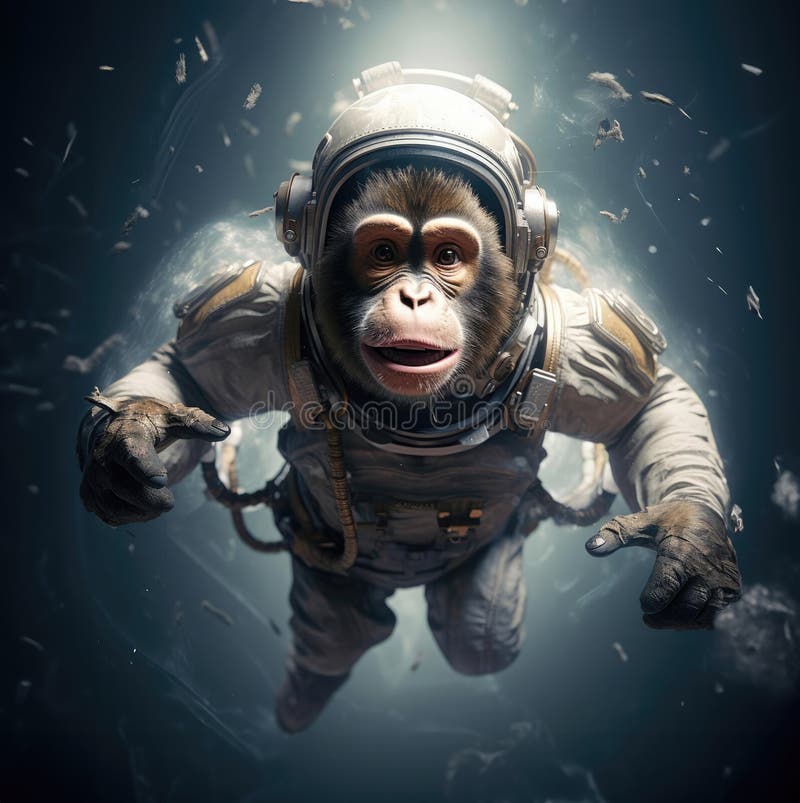 Monkey in Space Suit in Space Stock Image - Image of desert, head: 283241561