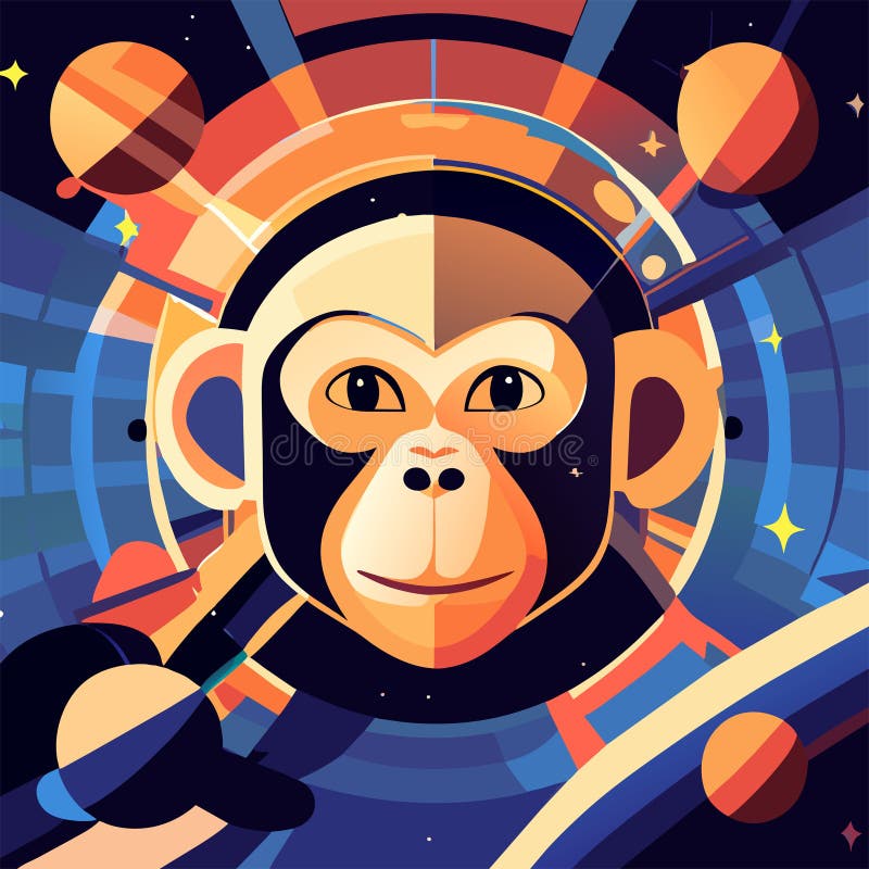 Monkey in Space. Vector Illustration in Flat Cartoon Style. Cartoon ...