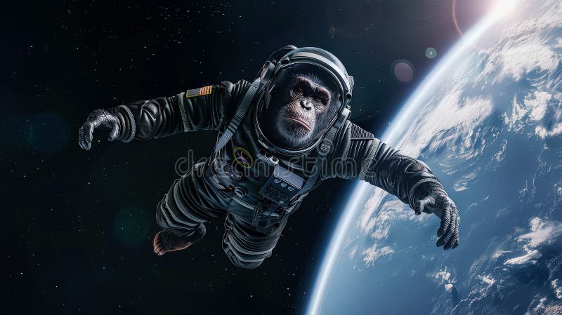 Monkey is in Space Wearing a Spacesuit Stock Image - Image of space ...