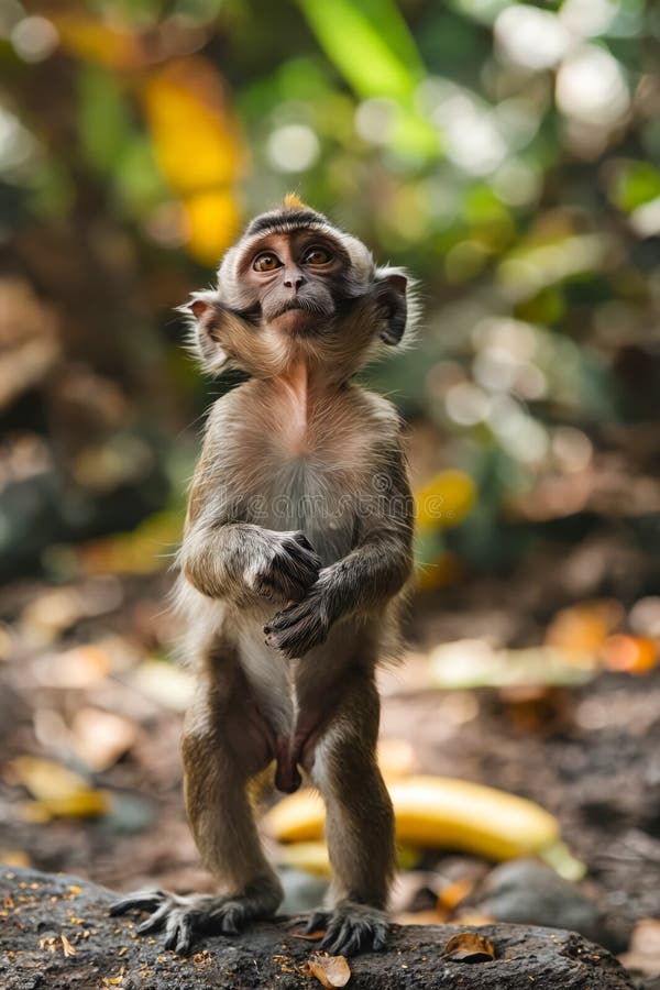 A Monkey Standing on Its Hind Legs on a Rock. Generative AI Stock Image ...