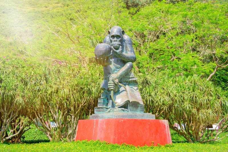 Monkey Statue Made of Stone, in the Pose of Sensible Over the Human ...