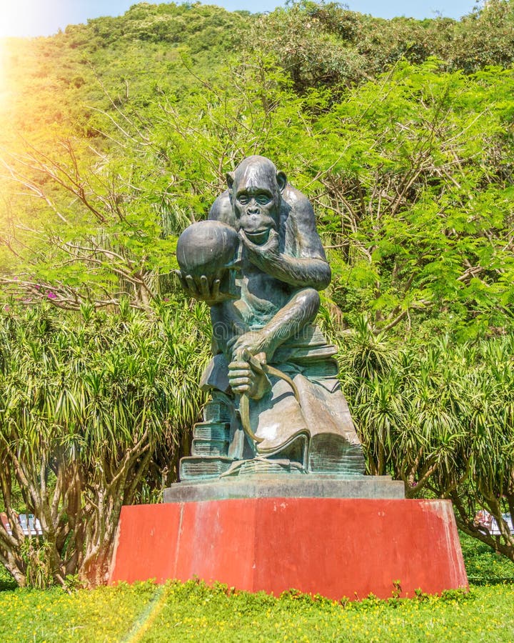 Monkey Statue Made of Stone, in the Pose of Sensible Over the Human ...