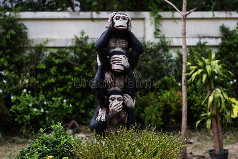 Monkey Statues with Hand Sign Stock Image - Image of collaborate, rumor ...