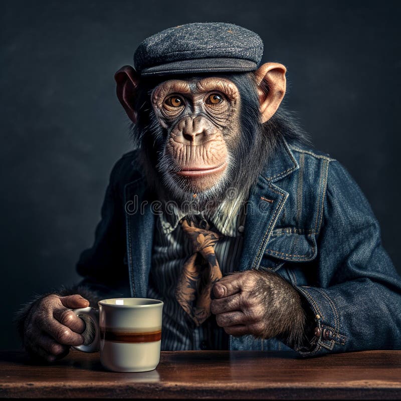 A Monkey in a Suit Drinking Coffee , AI Generated Stock Illustration ...