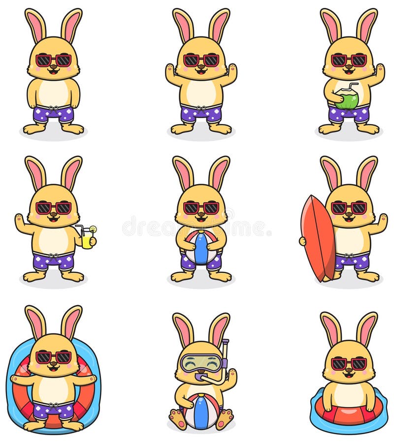 Summer Cute Rabbit Vector Illustration Cartoon Set . Stock Vector ...