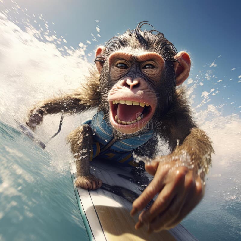 Monkey on Surfboard Swimming in the Sea Stock Illustration ...