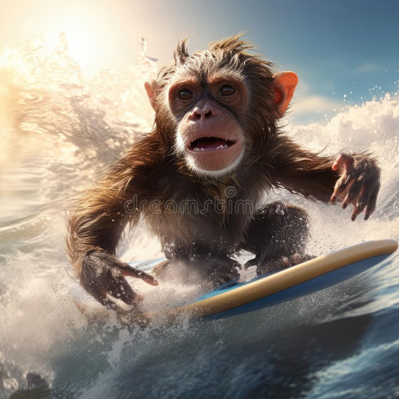 Monkey on Surfboard Swimming in the Sea Stock Illustration ...