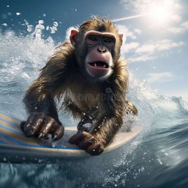 Monkey on Surfboard Swimming in the Sea Stock Illustration ...