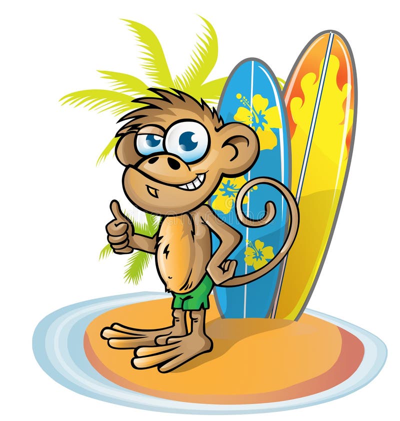 Monkey surfer cartoon stock vector. Illustration of comic - 65987361