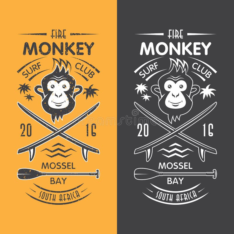 Monkey surfing club emblem stock vector. Illustration of ocean - 64956193