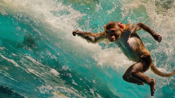 Monkey Surfing a Wave: an Energetic Ocean Scene Stock Illustration ...