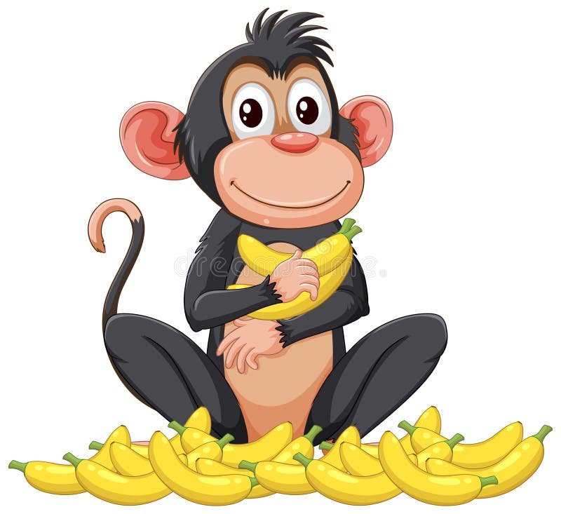 Monkey Surrounded by Bananas Stock Vector - Illustration of holding ...