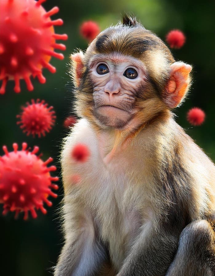 Monkey Surrounded by Red Virus Particles Illustration Stock ...