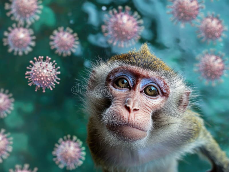 Monkey swimming with virus stock photo. Image of water - 363061542