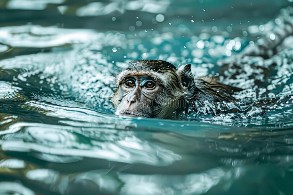 Monkey is Swimming in the Water Stock Photo - Image of macaque ...