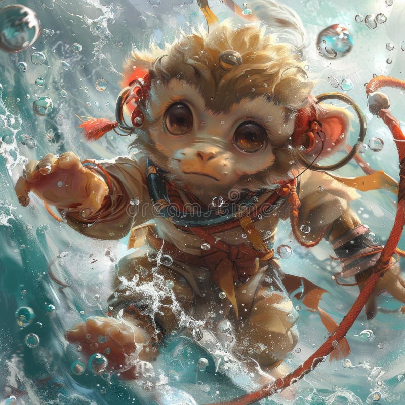 Monkey Swimming in Water Generated Using AI. Stock Illustration ...