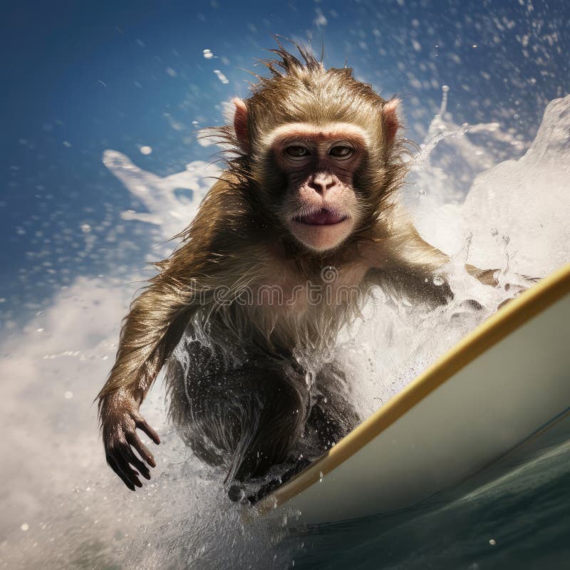Monkey on Surfboard Swimming in the Sea Stock Illustration ...