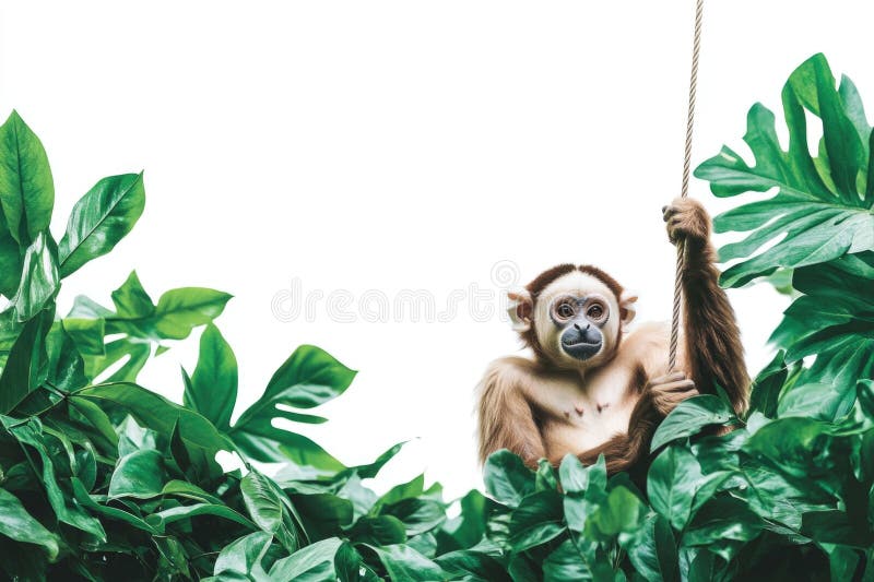 Monkey Swinging Rope Lush Jungle Environment Stock Photos - Free ...