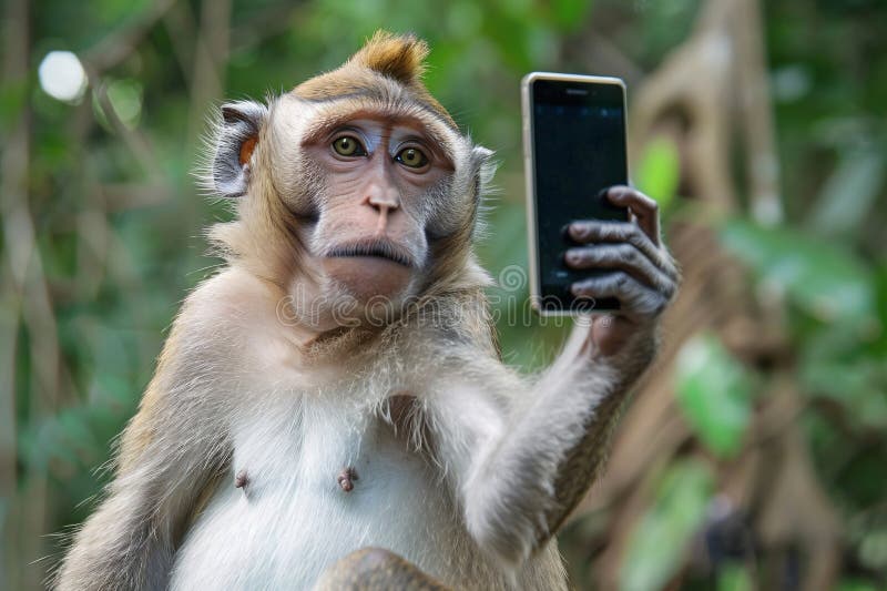 Monkey and smartphone stock vector. Illustration of education - 56307743