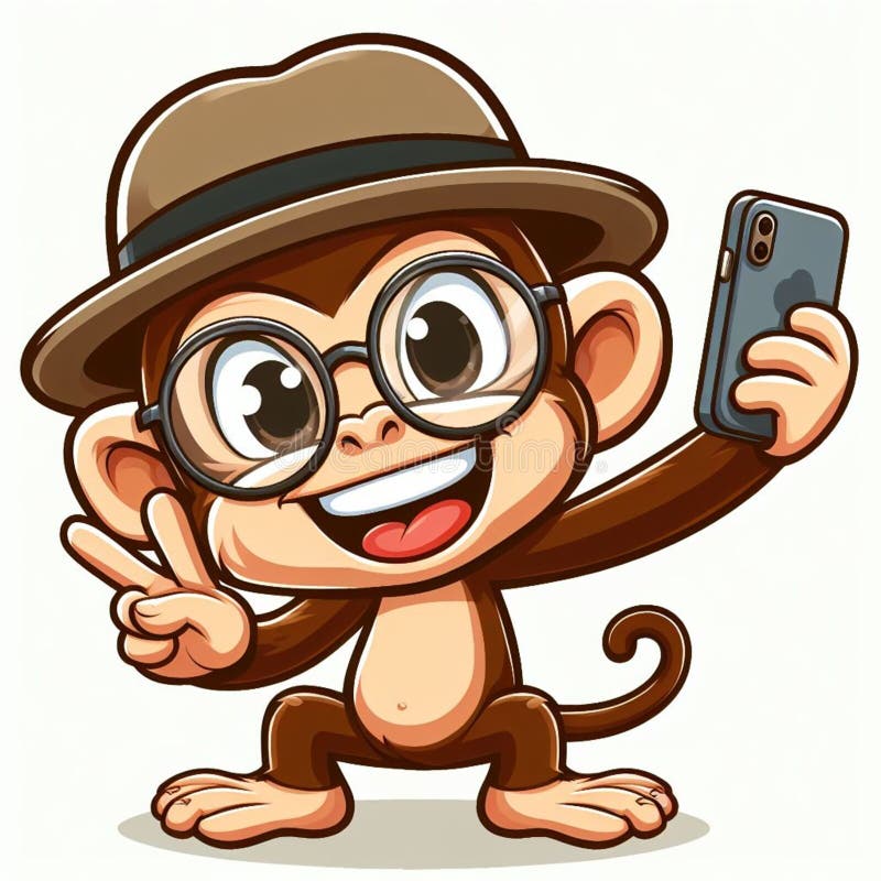 Monkey taking selfie stock illustration. Illustration of font - 300752132