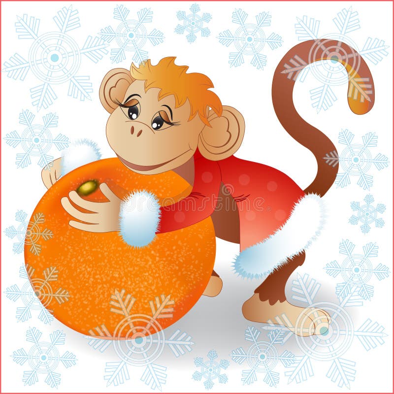 The monkey with tangerine. stock vector. Illustration of party - 60683078