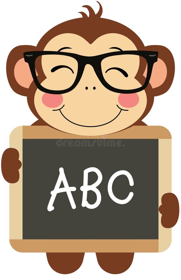 Monkey Teacher Holding a School Blackboard with Abc Written Stock ...