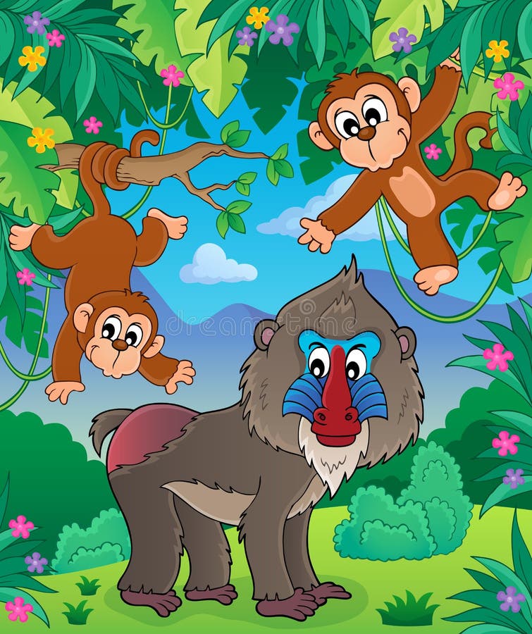 Monkey theme image 2 stock vector. Illustration of tropic - 131387513
