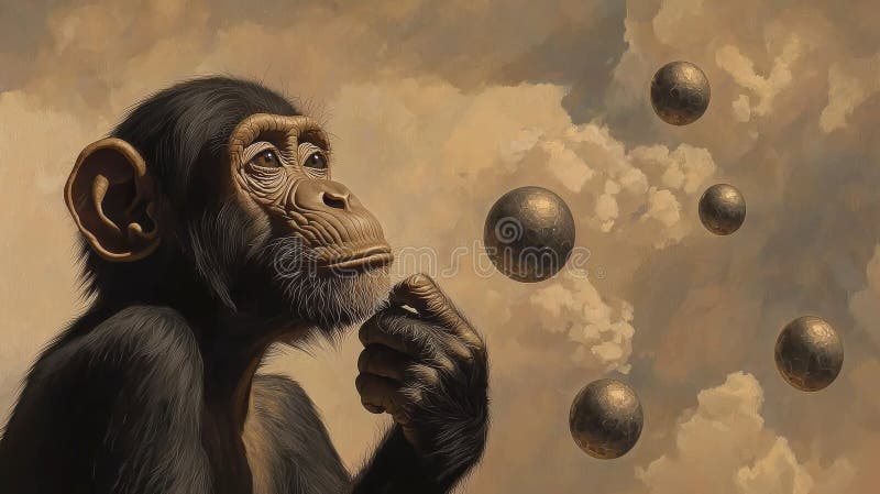 A Monkey is Thinking about Something with His Hand on His Chin. His ...