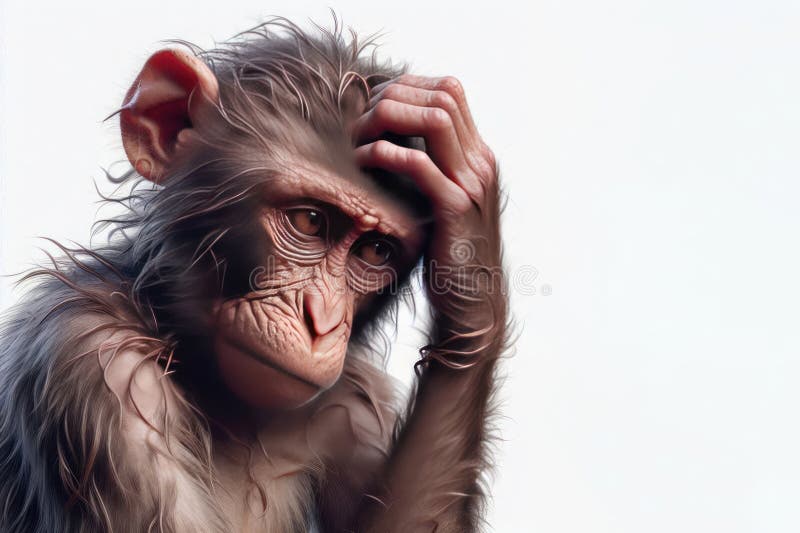 The Monkey is in Thought. Space for Text. Stock Photo - Image of ...