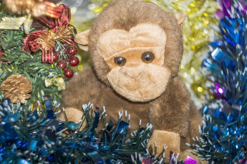 Monkey Toy with Decorations Stock Photo - Image of festivity, season ...