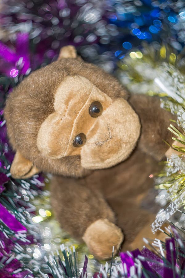 Monkey Toy with Decorations Stock Image - Image of winter, christmas ...