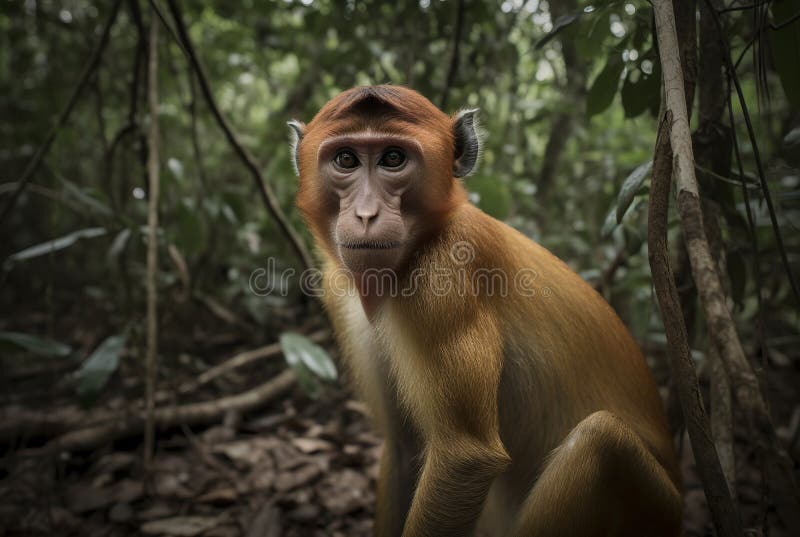Monkey on the Tree, Monkey Climbing a Tree in the Forest Stock ...