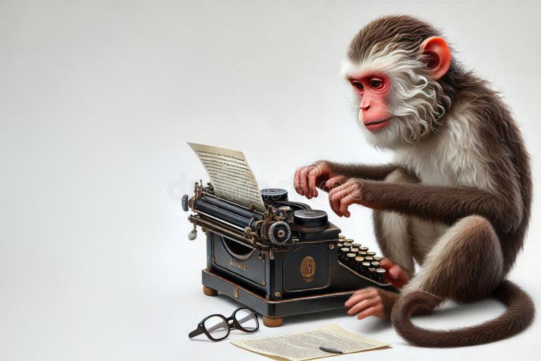 A Monkey Typing on an Old Typewriter. Space for Text. Stock Image ...