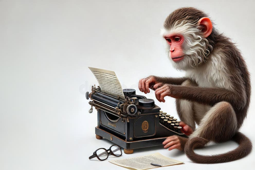 A Monkey Typing on an Old Typewriter. Space for Text. Stock Image - Image of whimsical ...