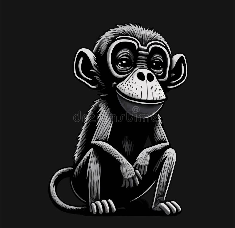 Monkey Vector Art Design Black and White Stock Vector - Illustration of ...