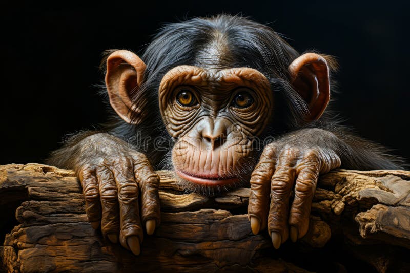 Monkey with Very Big Face and Hands on Tree Branch. Generative AI Stock ...