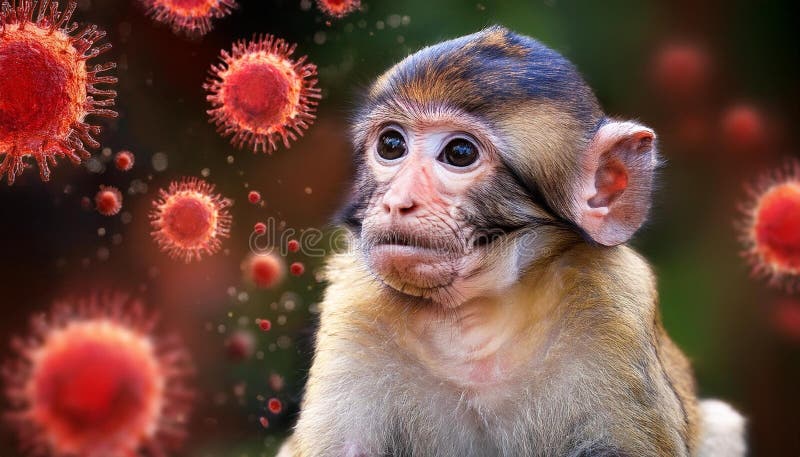 Monkey with Virus Particles Illustration of Monkeypox Stock ...