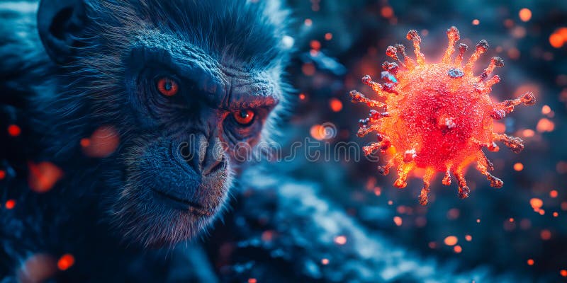 Monkey and Virus Particles Symbolizes the Spread of the Monkeypox ...