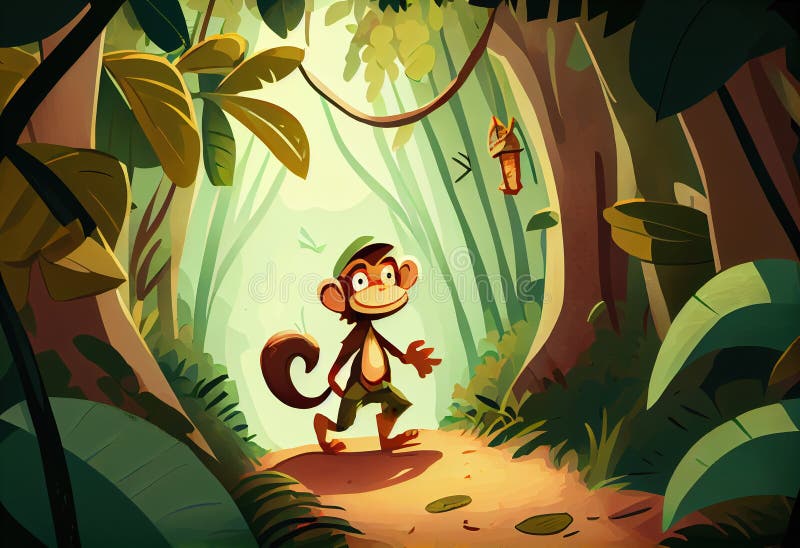 Monkey Walking in the Tropical Rainforest Stock Illustration ...